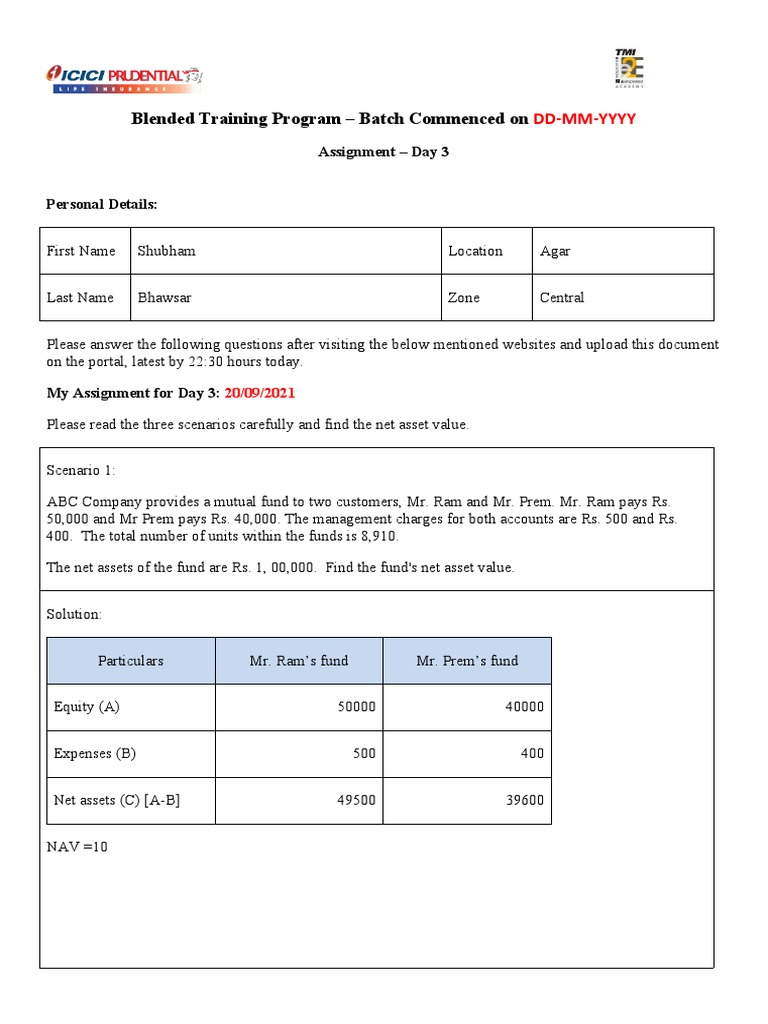 Blended Training Program - Batch Commenced On: Assignment - Day 3 | PDF | Investing | Market ...