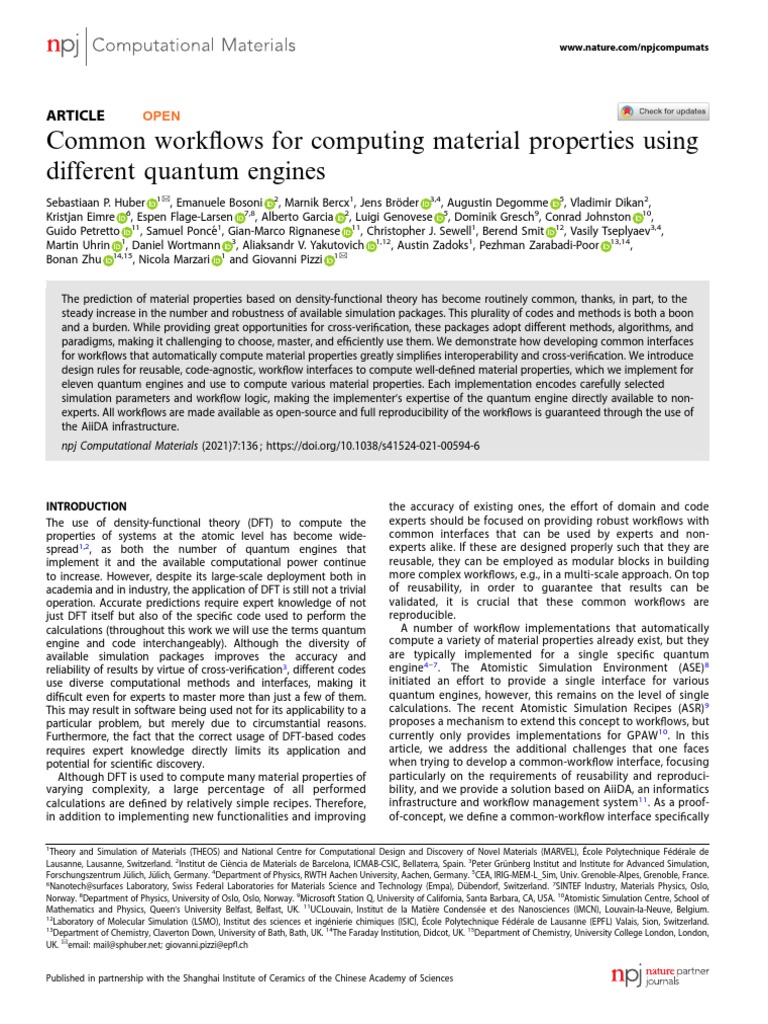 Common Work Ows For Computing Material Properties Using Different Quantum Engines | Download ...