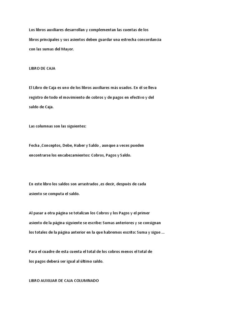 Guía de Libros Auxiliares en Contabilidad | PDF | Bancos | Cuenta de ...
