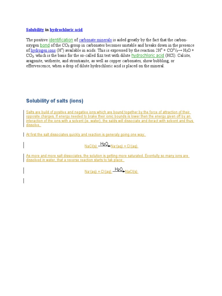 Hydrochloric Acid Solubility Insights | PDF