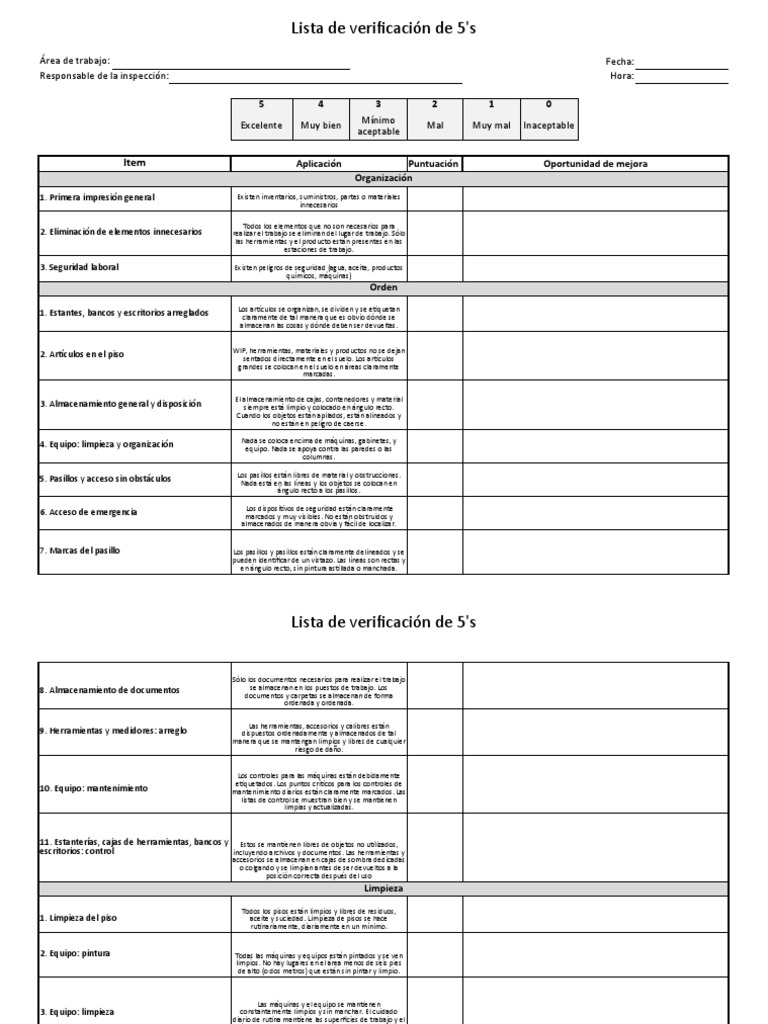 Formato de Inspección de 5s TECNUTRAL | PDF