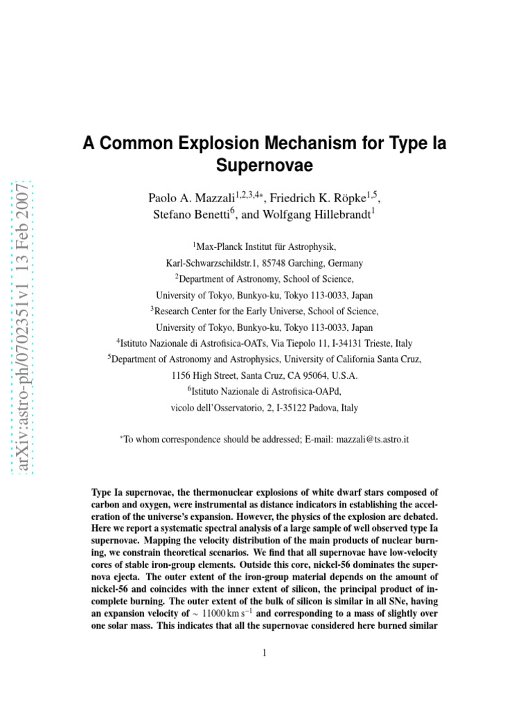 A Common Explosion Mechanism For Type Ia Supernovae | PDF | Supernova ...