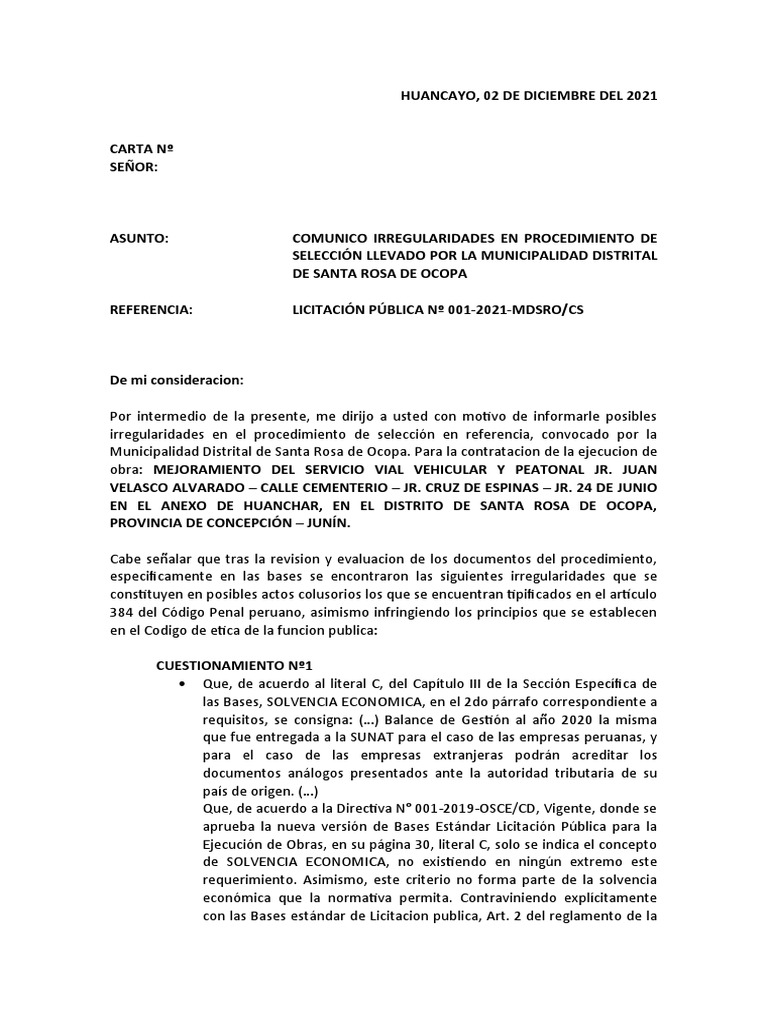 Carta Obra Santa Rosa de Ocopa | PDF | Política | Justicia