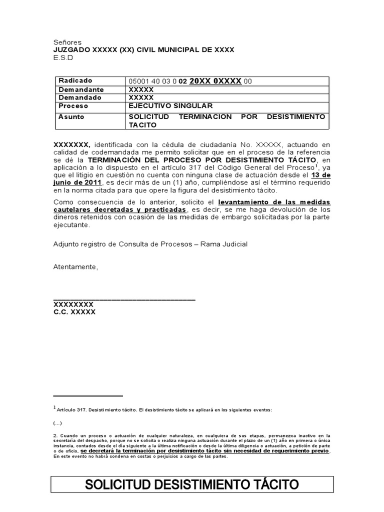 Solicitud Desistimiento Tácito Por Inactividad Procesal | PDF | Finanzas y dinero | Ciencias ...