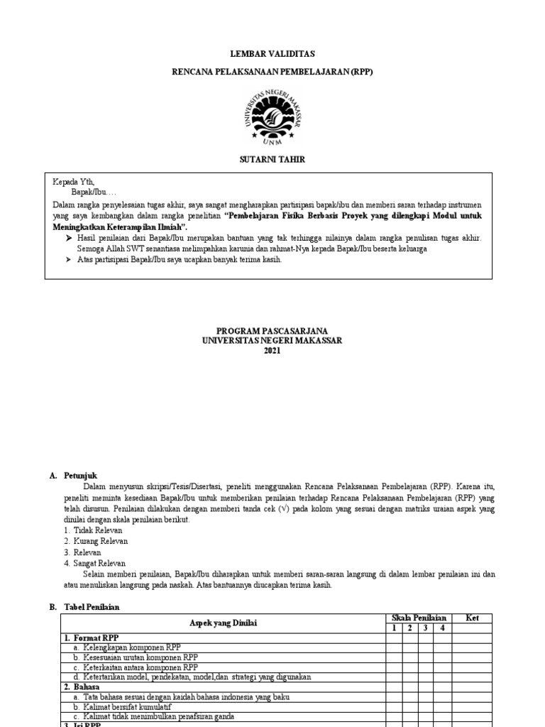 2 Lembar Validasi RPP | PDF