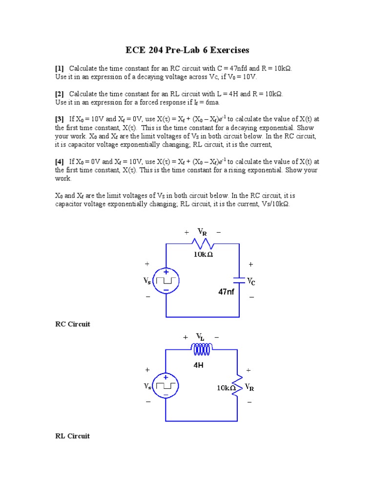ECE 204 Pre-Lab 6: RC & RL Circuit Analysis | PDF