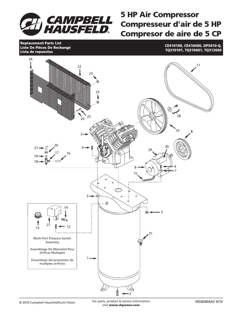 5 HP Air Compressor Compresseur D'air de 5 HP Compresor de Aire de 5 CP ...