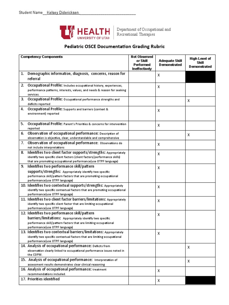 Pediatric OSCE Evaluation Rubric | PDF | Occupational Therapy | Body ...