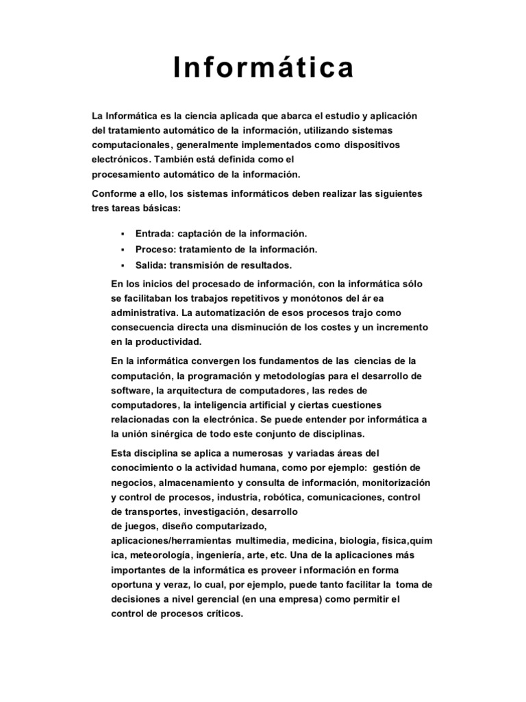 Definicion de Informatica | PDF | Ciencia y Tecnología | Informática