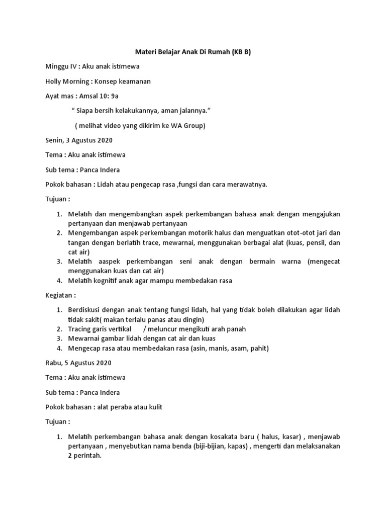 Materi Belajar Anak Pada Anak TK | PDF