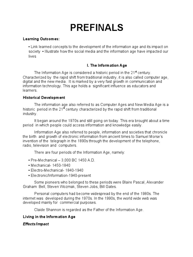 Prefinals: Learning Outcomes | PDF | Information Age | Information