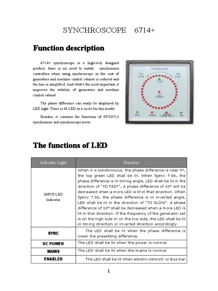 Synchroscope 6714 Manual | PDF | Mains Electricity | Electric Generator
