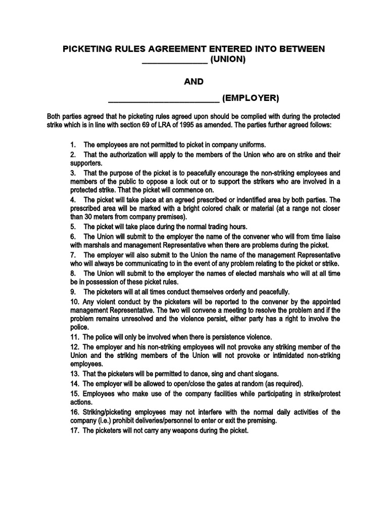 PICKETING RULES AGREEMENT ENTERED INTO BETWEEN IW Mining and Union 2021 ...