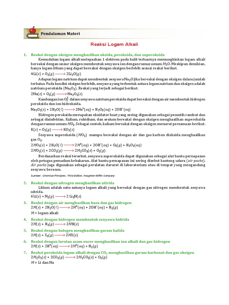Pendampr21 - Kim - Xii - 16 - Bab - 3 - Reaksi-Reaksi Logam Alkali | PDF