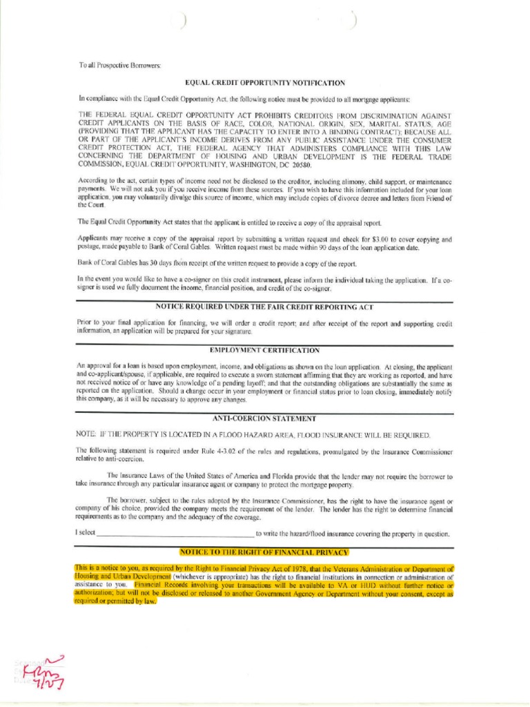 Notice To The Right of Financial Privacy Heloc Loan Application Docs ...