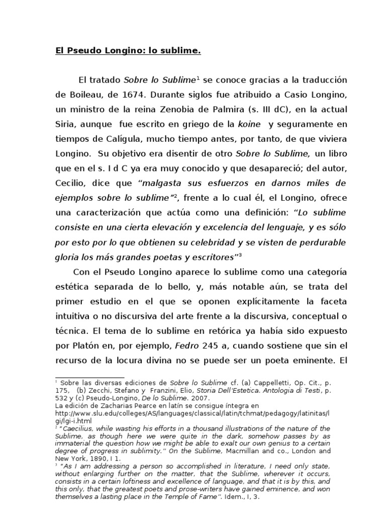 El Pseudo Longino. Lo Sublime | PDF | Immanuel Kant | Comprensión