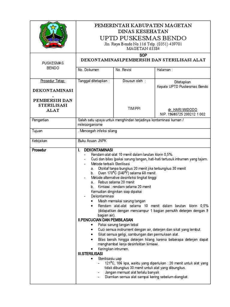 02 Sop Dekontaminasi, Pembersih Dan Sterilisasi Alat | PDF