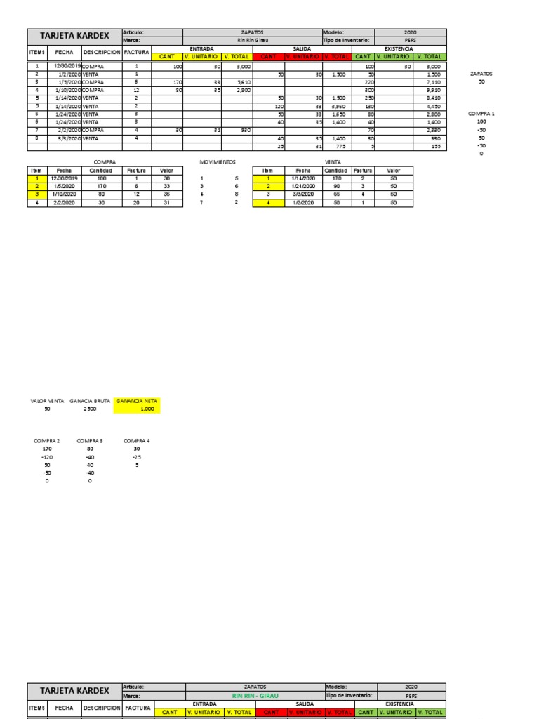 1 Taller Kardex Peps Ejercicios en Clase CPL 1 | PDF