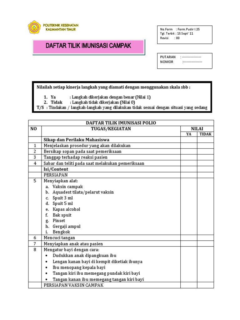Daftar Tilik Imunisasi Campak-1 | PDF | Sains & Matematika