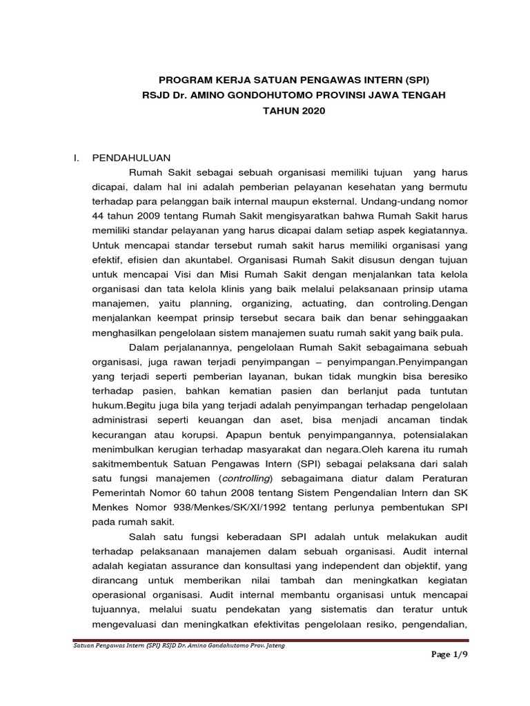 Program Kerja Satuan Pengawas Intern (Spi) | PDF