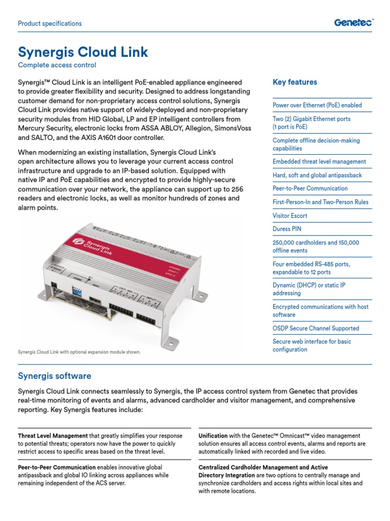 Synergis Cloud Link: Complete Access Control | PDF | Cloud Computing ...