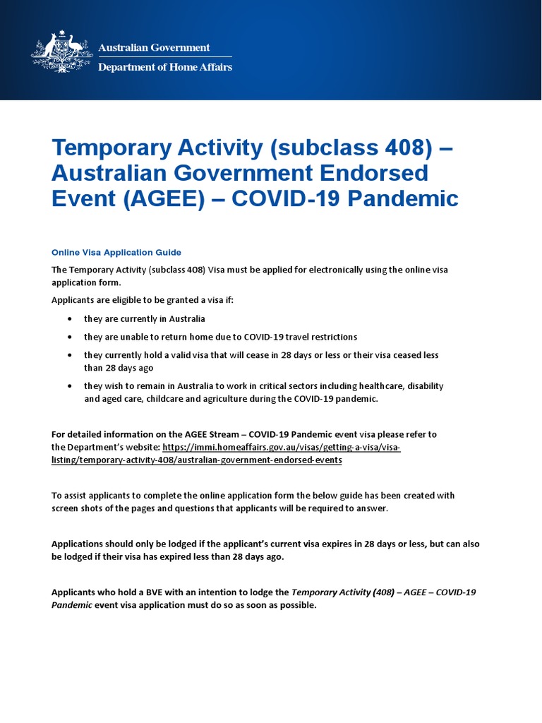 Temporary Activity (Subclass 408) - Australian Government Endorsed ...