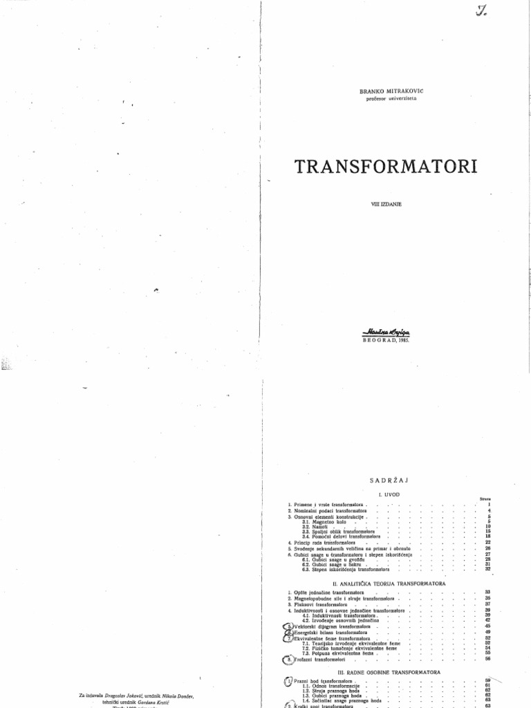 Transformatori - Branko Mitrakovic | PDF