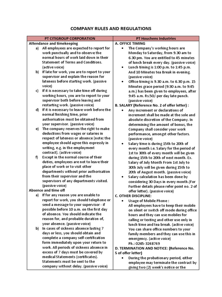 Company Rules and Regulations: A Comprehensive Guide Outlining Policies ...