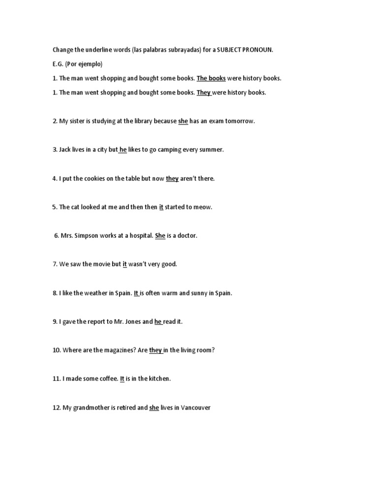 Subject Pronouns Tarea Realizada | PDF