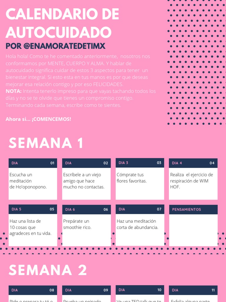 Calendario Autocuidado @enamoratedetimx | PDF
