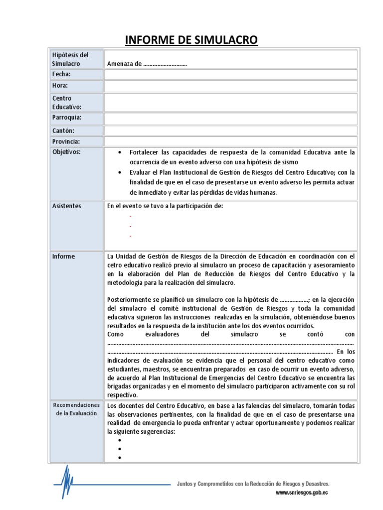 Formato Informe Del Simulacro | PDF | Simulación | Evaluación