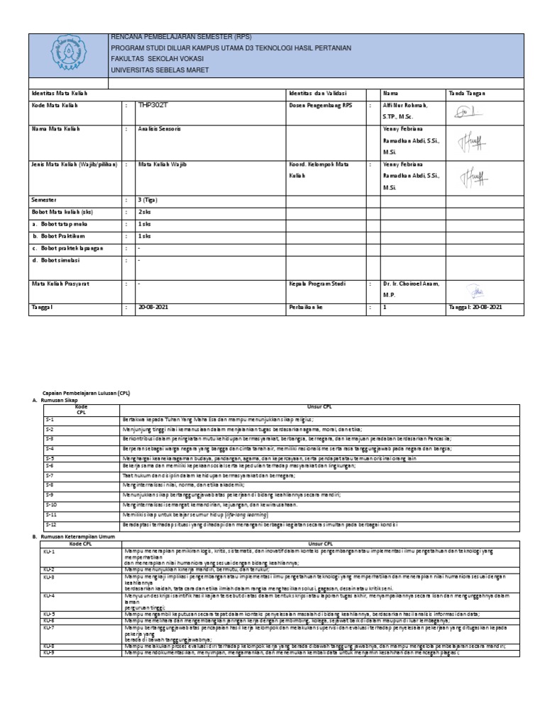 RPS THP302T Analisis Sensoris D3 THP Madiun | PDF