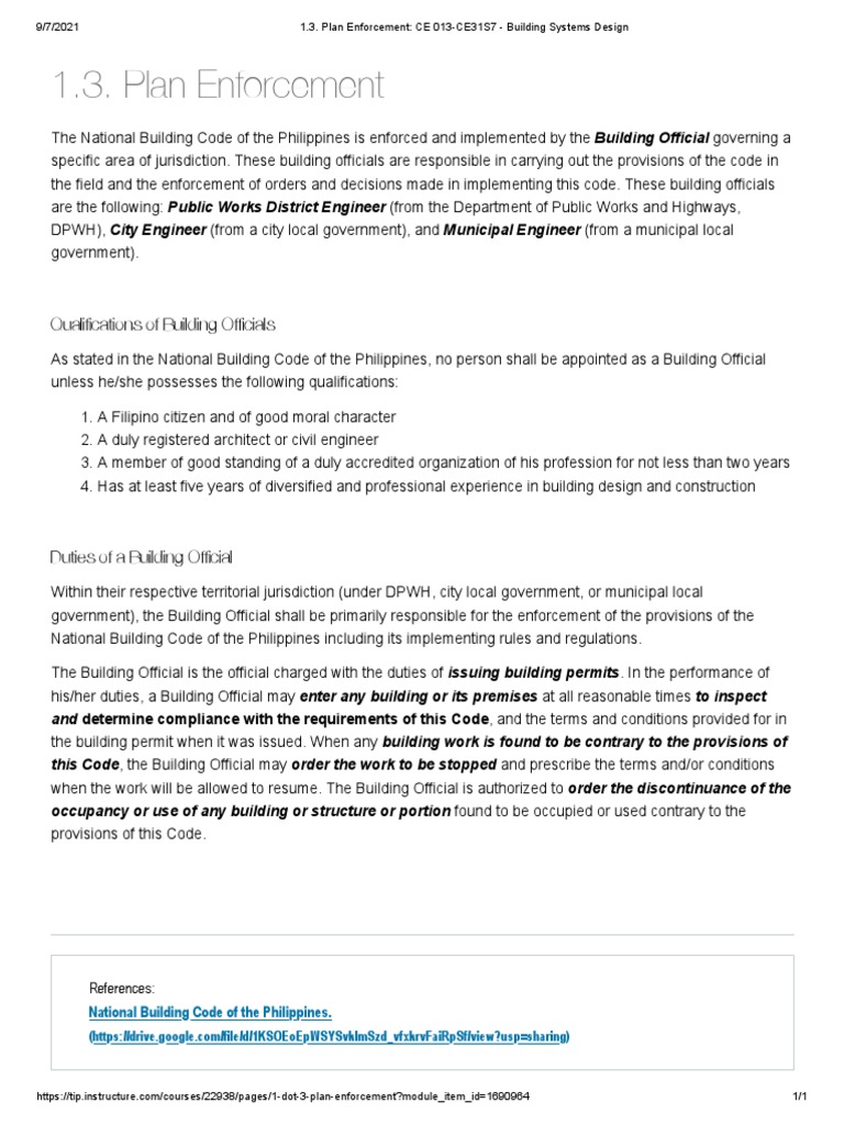1.3. Plan Enforcement - CE 013-CE31S7 - Building Systems Design | PDF ...