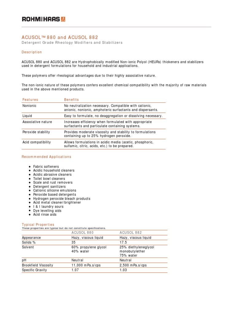 ACUSOL™ 880 and ACUSOL 882: Detergent Grade Rheology Modifiers and ...