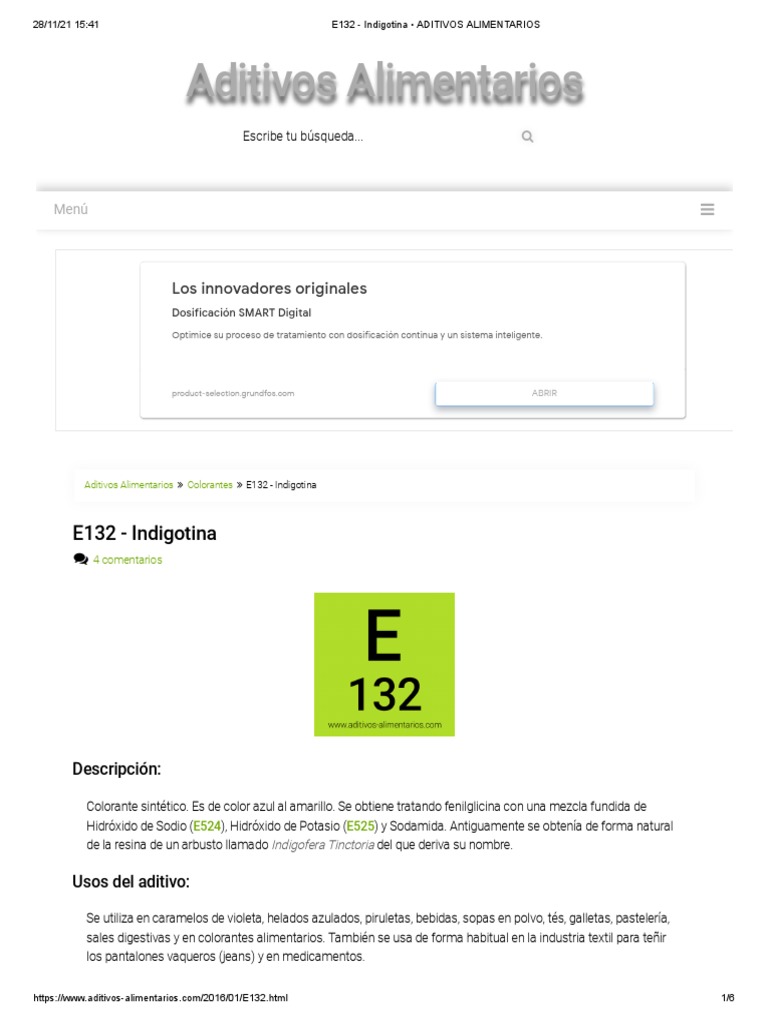 E132 - Indigotina - ADITIVOS ALIMENTARIOS | PDF | Ácido glutamico ...