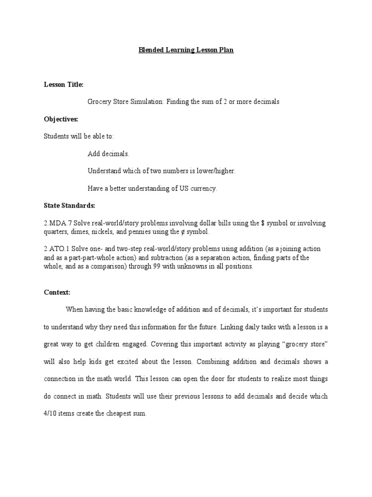 Grocery Store Lesson Plan | PDF | Lesson Plan | Teaching