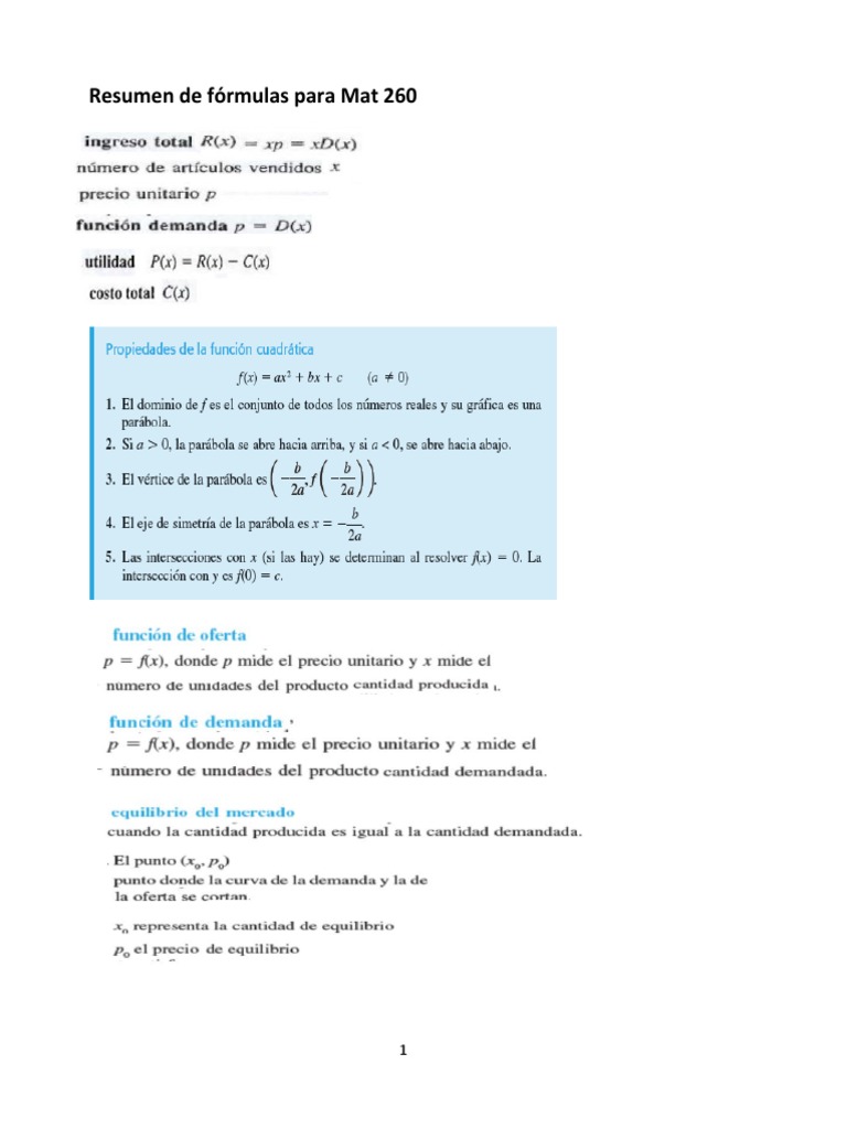 Resumen de Formulas para Mat 260 | PDF