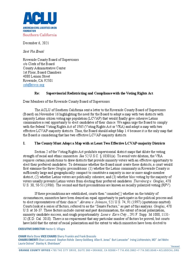 Dec. 6 ACLU of Southern California Letter To Riverside County On ...