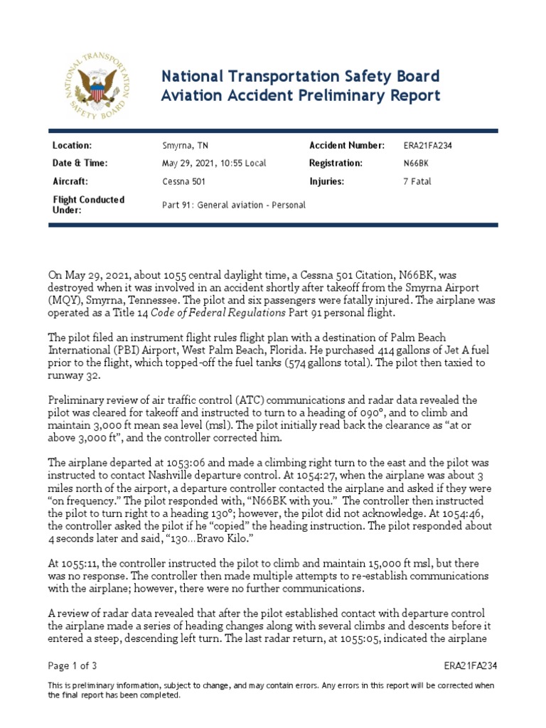 National Transportation Safety Board Aviation Accident Preliminary ...