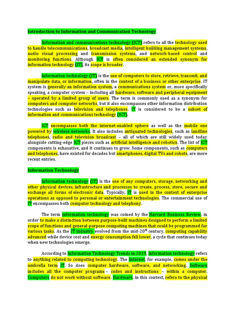 1 Introduction To Information And Communication Technology Pdf Printer Computing