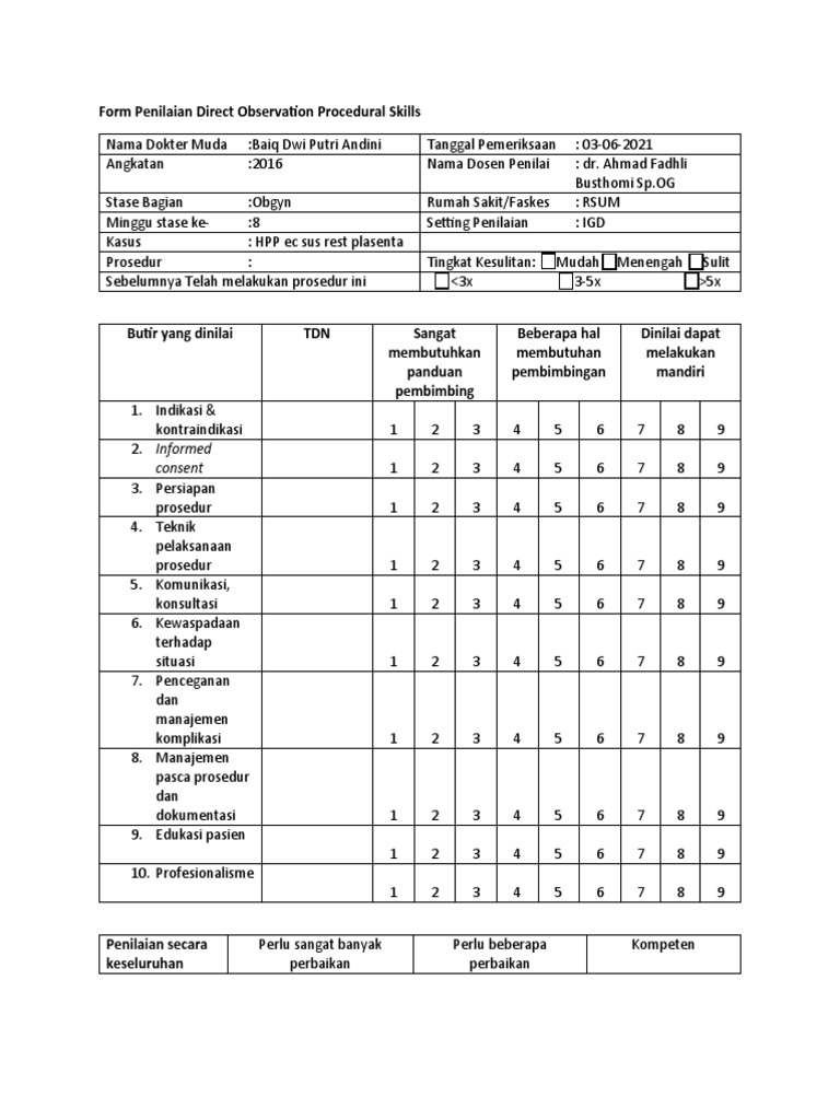 Form Penilaian DOPS | PDF
