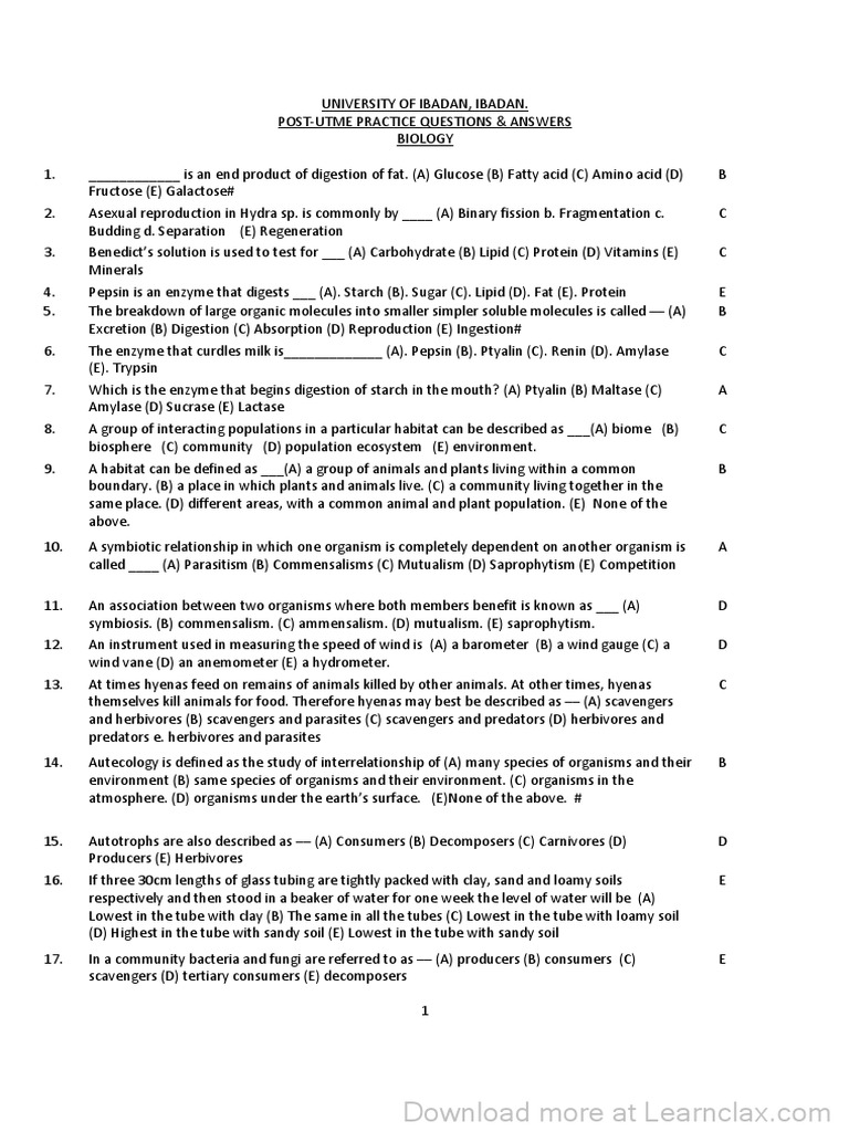 UI POST UTME-University of Ibadan Biology POST UTME Past Question and ...