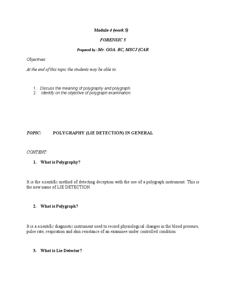 Module 4 (Week 5) Forensic 5 | PDF | Polygraph | Psychology