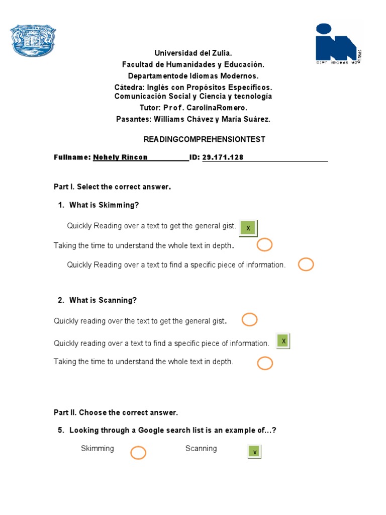What Makes People Successful? Reading Comprehension Test Answers in ...