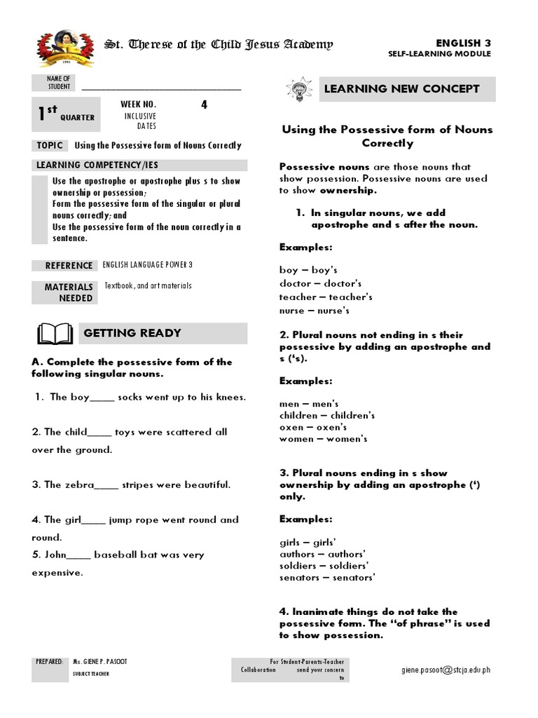 Mastering Possessive Nouns | PDF | Noun | Grammatical Number