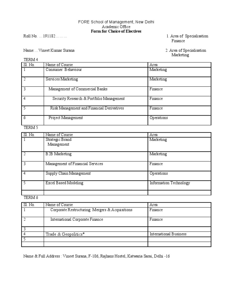 Elective Choice Form | PDF