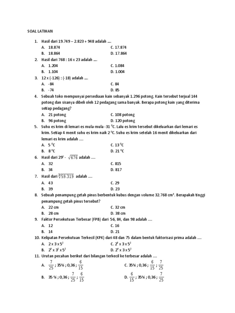 SOAL LATIHAN MTK | PDF