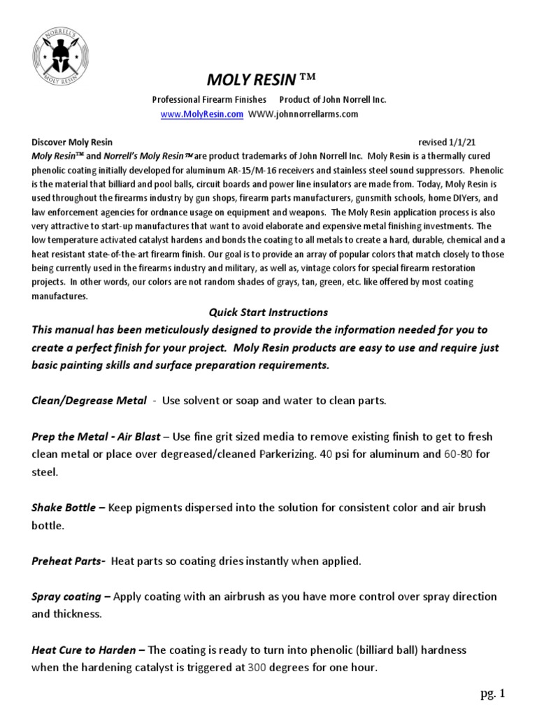 Moly Resin Coating for Firearms | PDF | Paint | Epoxy