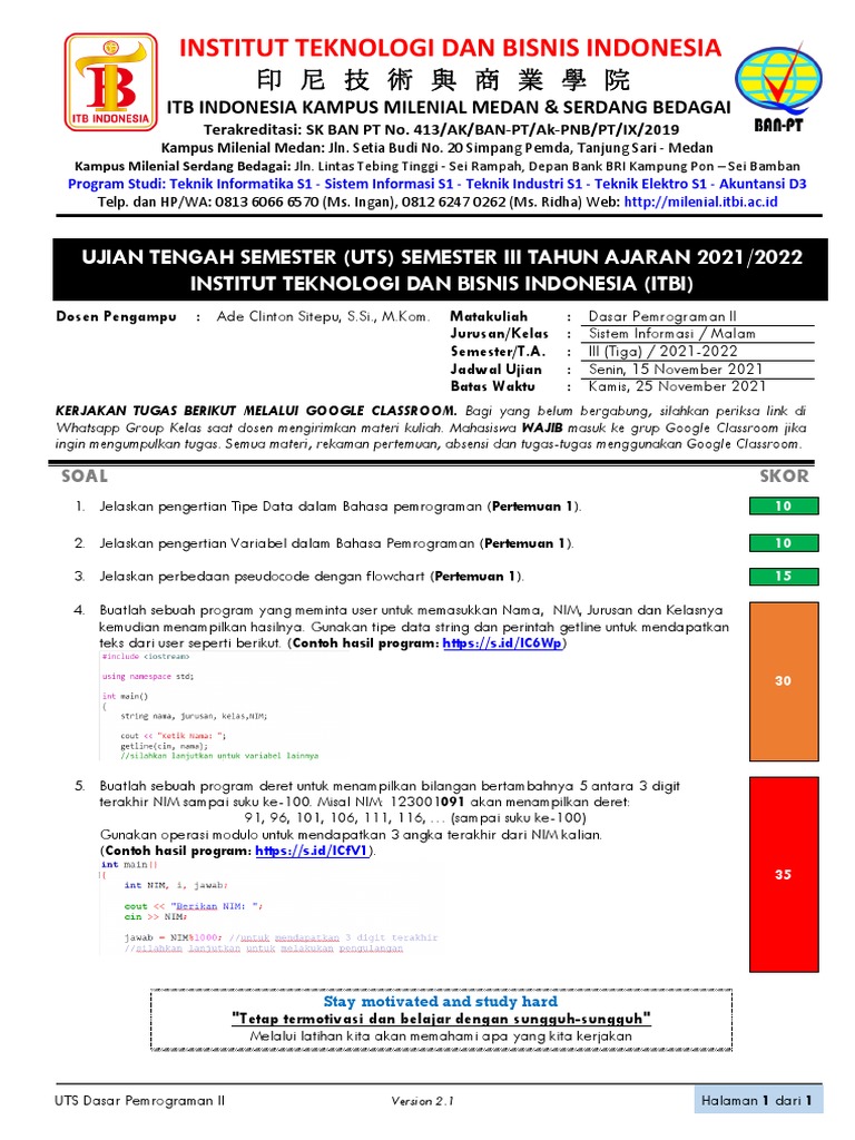 UTS SI MLM Dasar Pemrograman II | PDF | Karier & Perkembangan | Seni