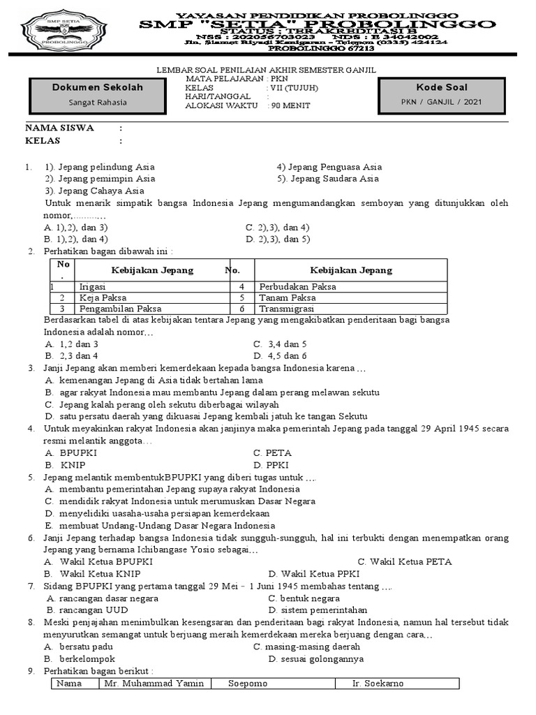 Soal Pas Kelas Vii PKN Ganjil | PDF
